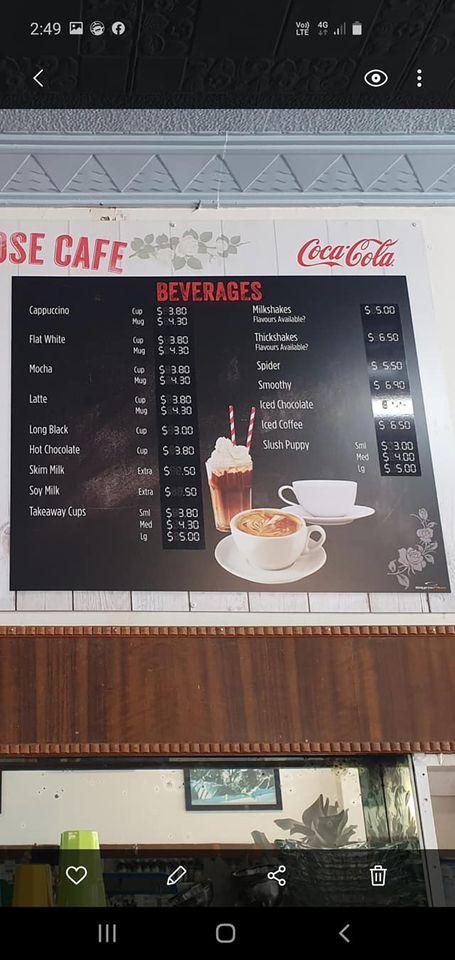 Menu at White Rose Cafe, Temora