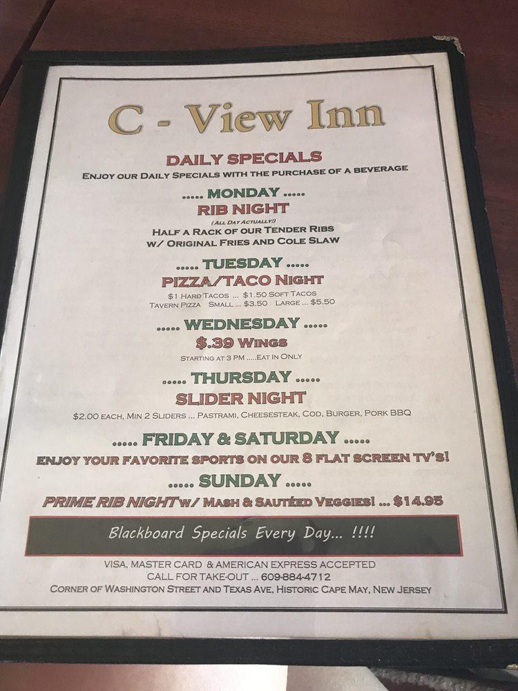 Menu at C-View Inn pizzeria, Cape May