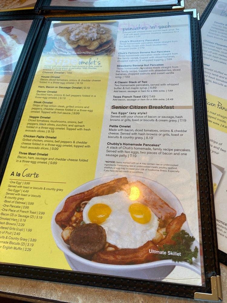 Menu at Chubby's Restaurant, Dallas, S Cockrell Hill Rd