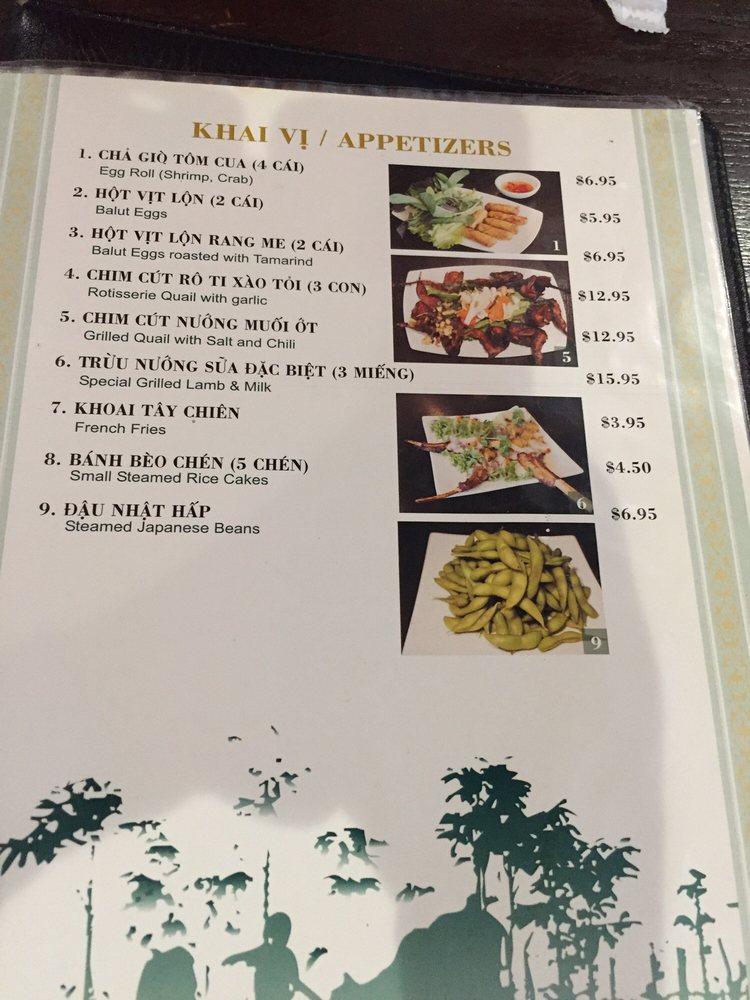 Menu at Dong Que Restaurant, San Jose