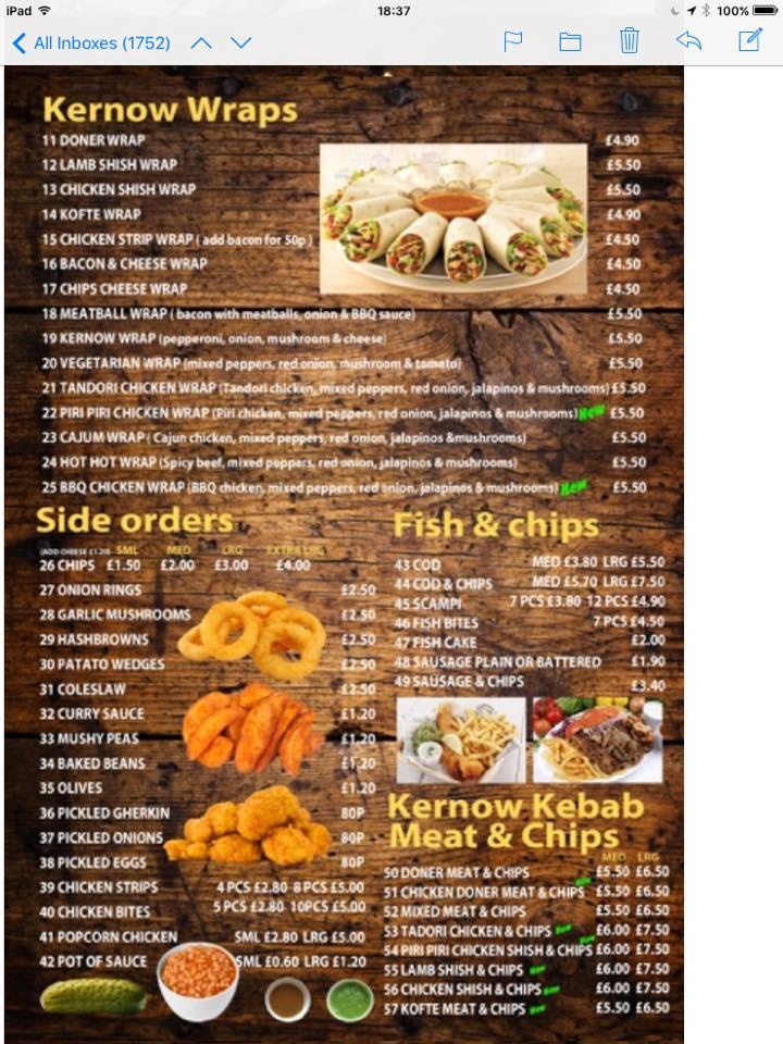 Menu at Kernow Fish & Chips fast food, Redruth