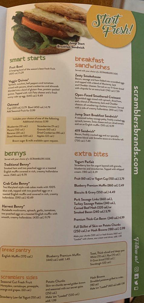 Menu at Scramblers restaurant, Findlay