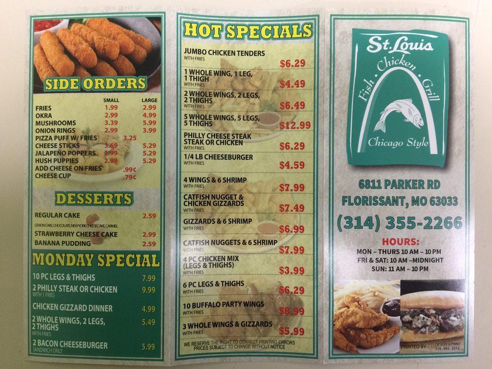 Menu at St Louis Fish & Chicken fast food, Florissant, Parker Rd
