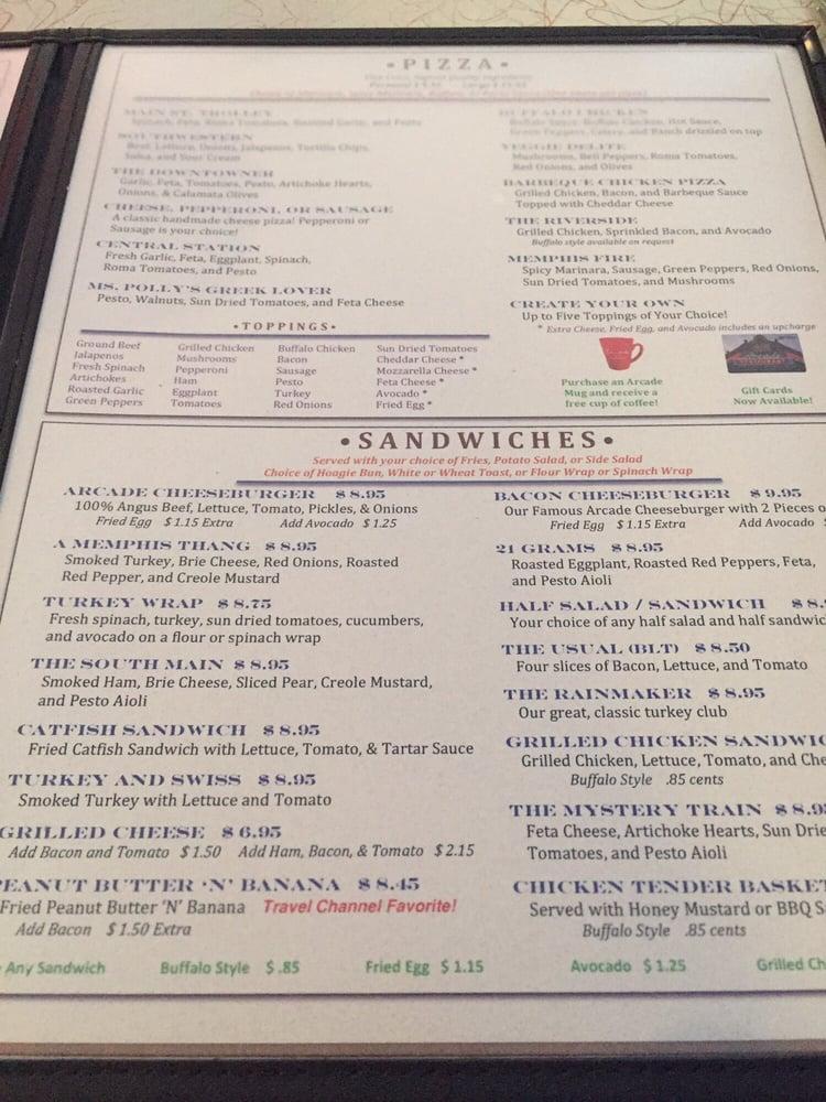 Menu at The Arcade Restaurant, Memphis