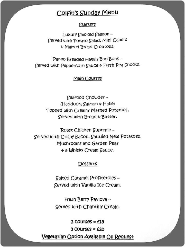 Menu at DINE at Dunskey Guest House Stranraer restaurant, Portpatrick