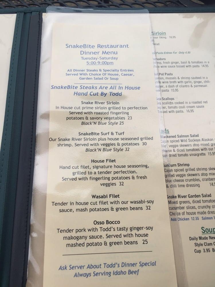Menu at The SnakeBite Restaurant, Idaho Falls