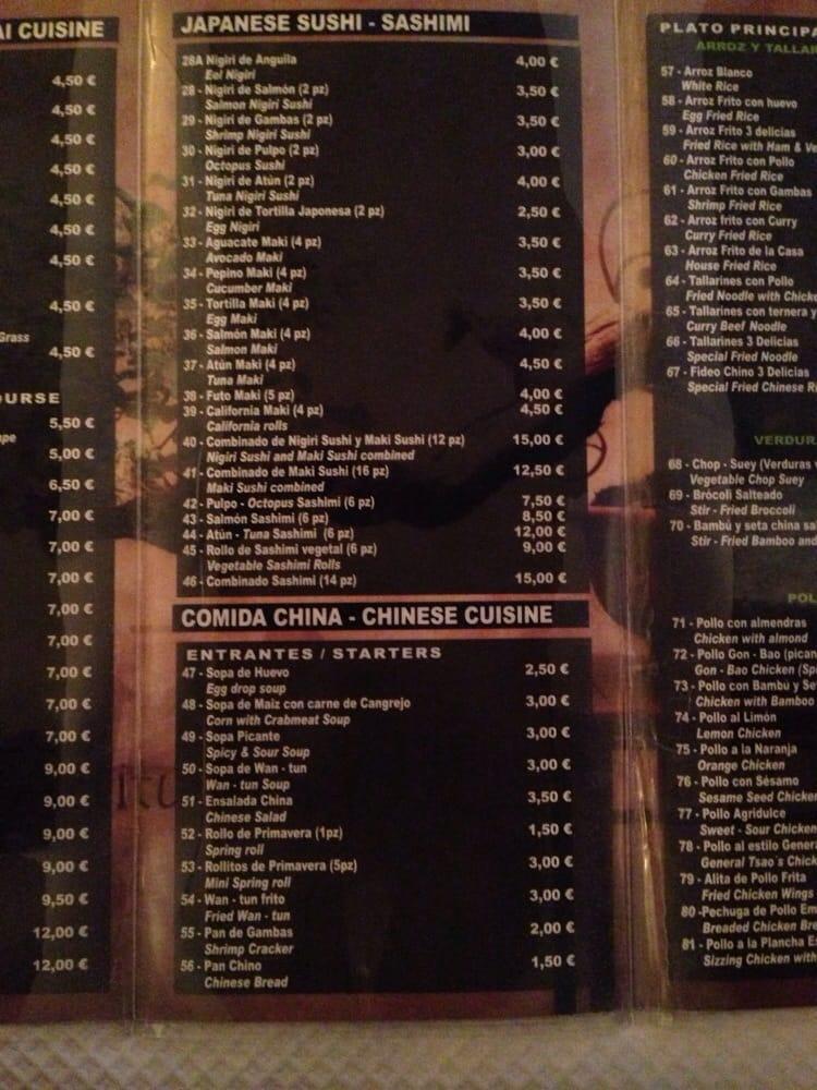 Menu at Zen restaurant, Rota