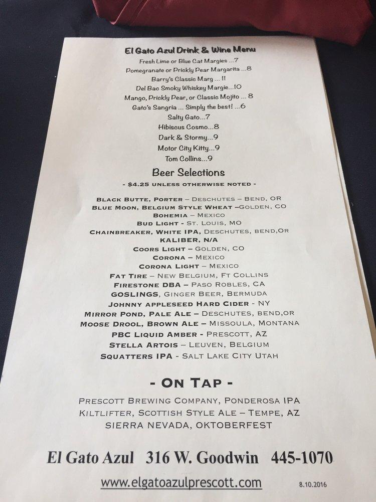 Menu at El Gato Azul pub & bar, Prescott