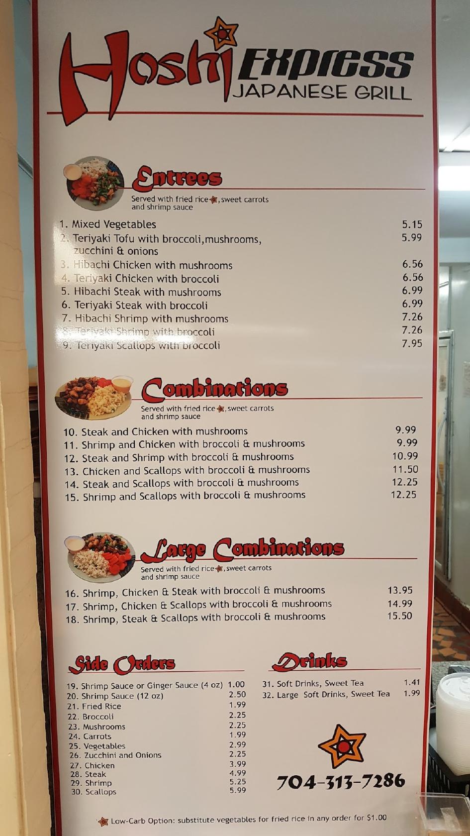 Menu at Hoshi Express Japanese Grill restaurant, Shelby