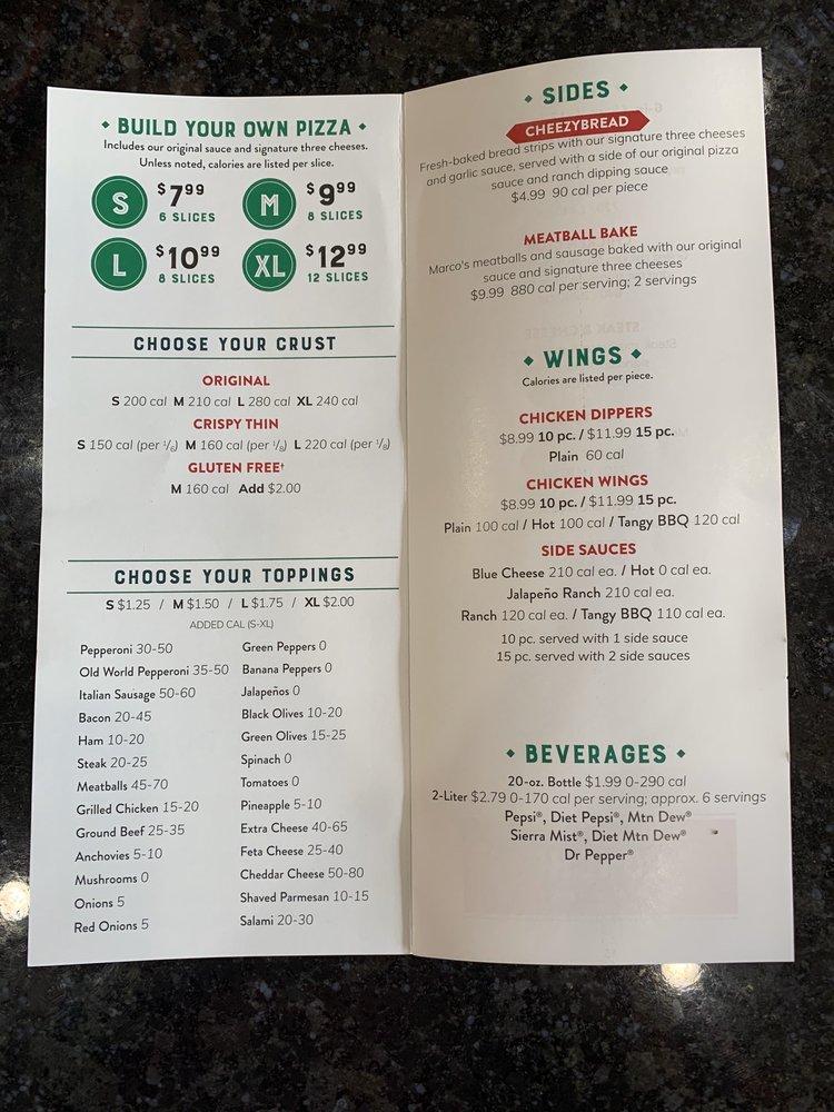 Menu at Marco's Pizza pizzeria, Lakewood Ranch