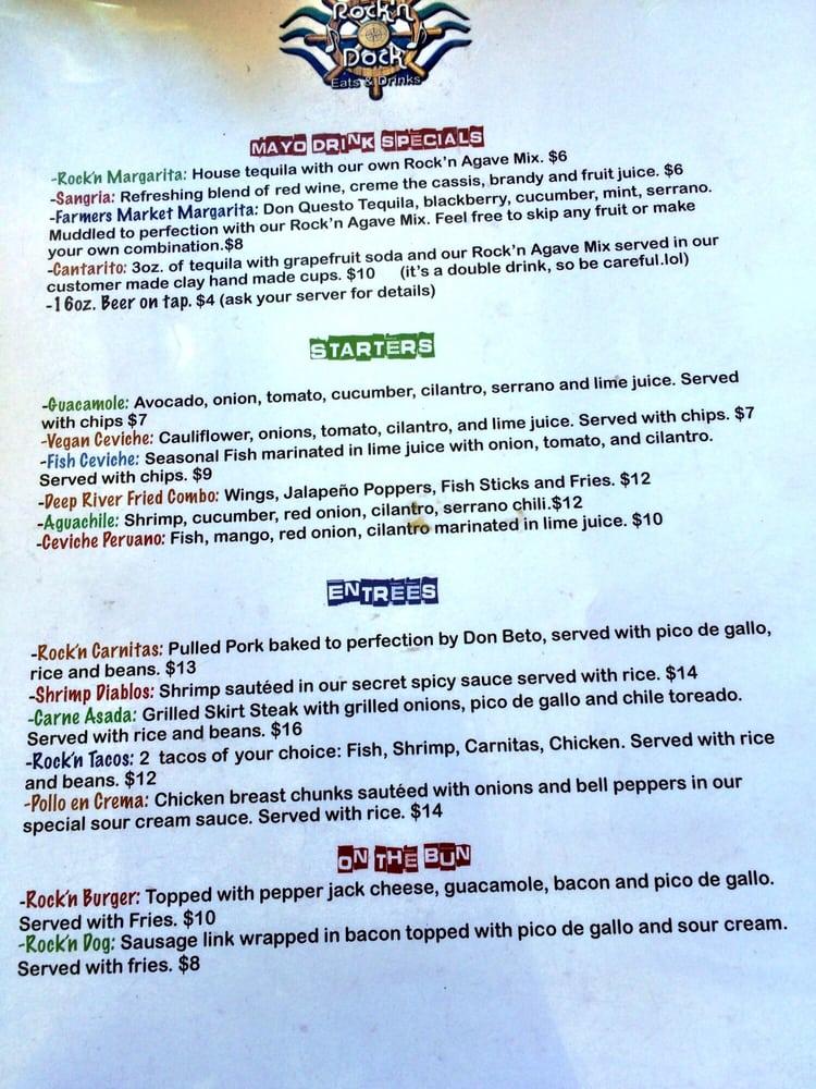 Menu at Rock'n Dock restaurant, Sacramento