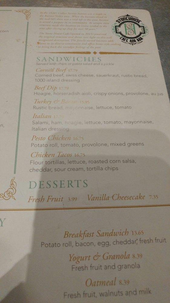 Menu at Stonehouse Cafe and Bar, SeaTac
