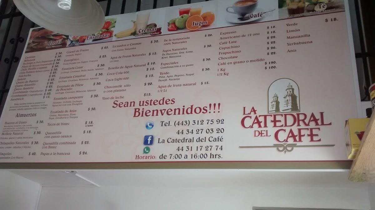 Menu at The Coffee's Cathedral cafe, Morelia