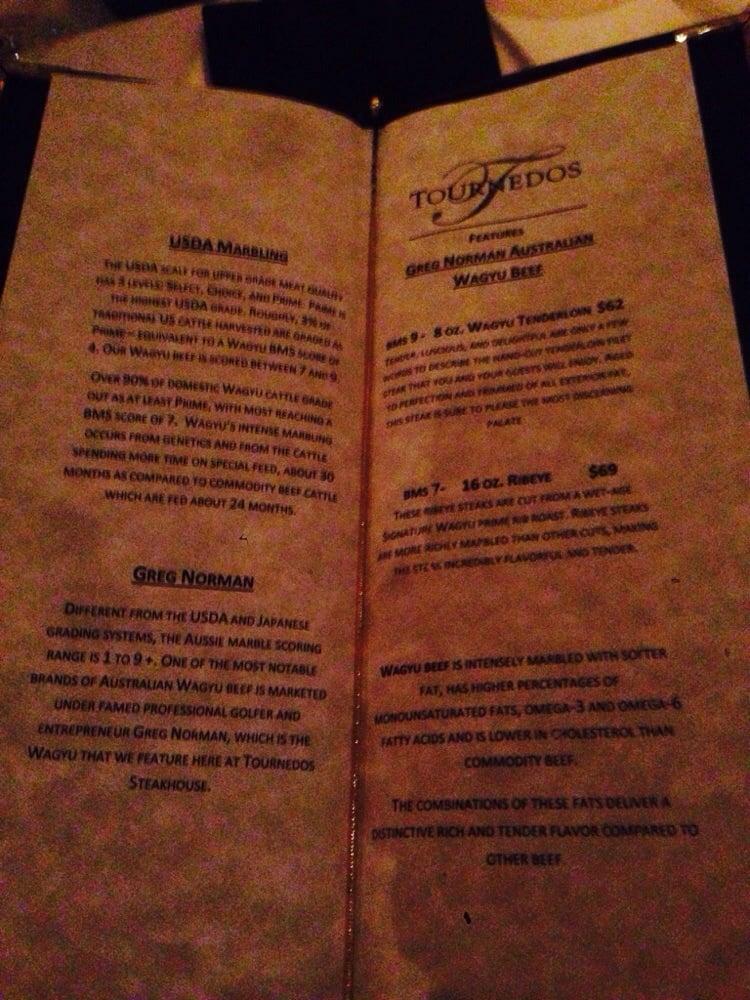 Menu at Tournedos Steakhouse, Rochester