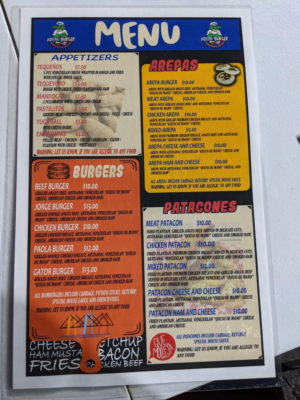 Menu at Arepa Burger Food Truck restaurant, Gainesville, S Main St