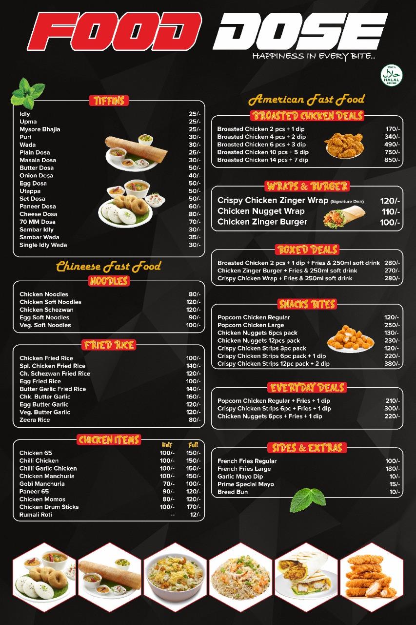 Menu at Food Dose, Hyderabad, 9F39+XP7