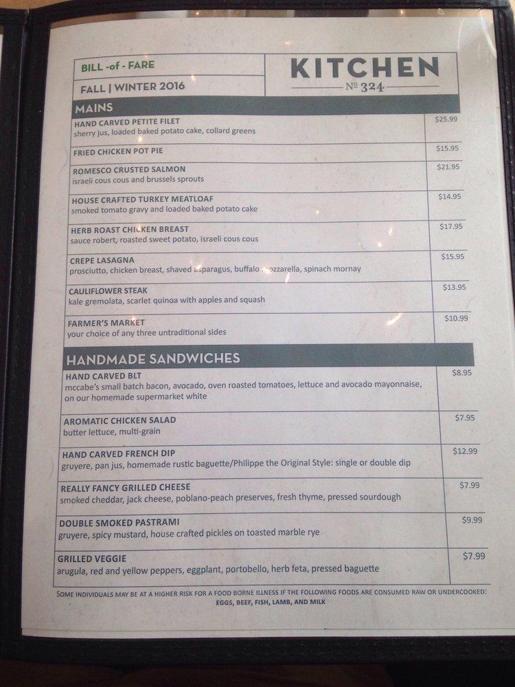 Menu at Kitchen No. 324 restaurant, Oklahoma City, 324 N Robinson Ave