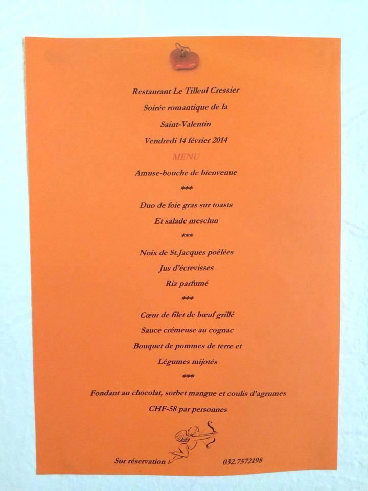 Menu at Le Tilleul, Cressier