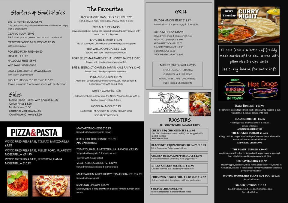 Menu at Seven Oaks Inn restaurant, Ilkeston