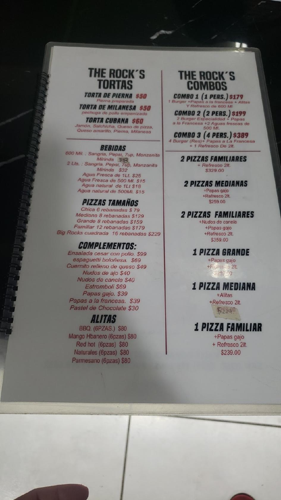 Menu at The Rock's Pizza pizzeria, Bucerías