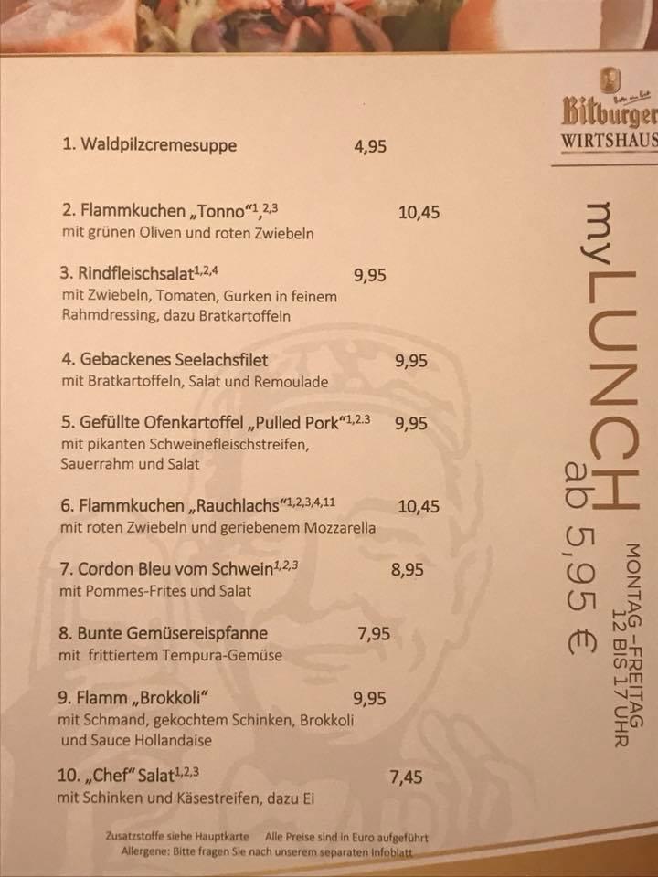Speisekarte von Bitburger Wirtshaus restaurant, Trier, Kornmarkt 1-3
