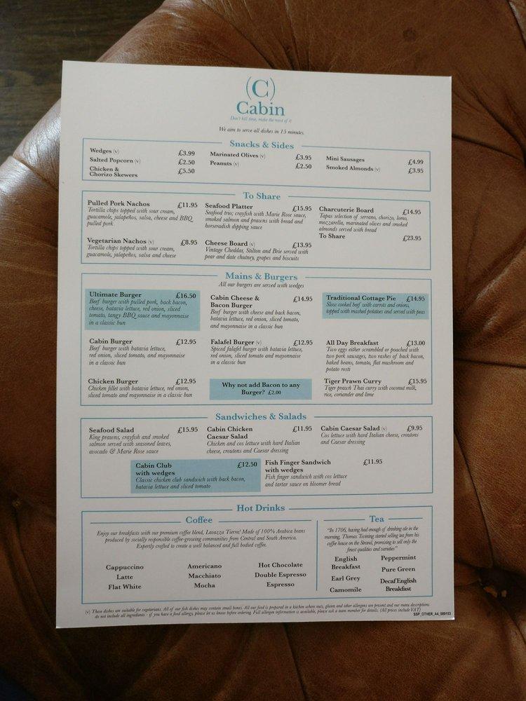 Carta de Cabin Bar Newcastle Airport, Woolsington, Airport Terminal ...