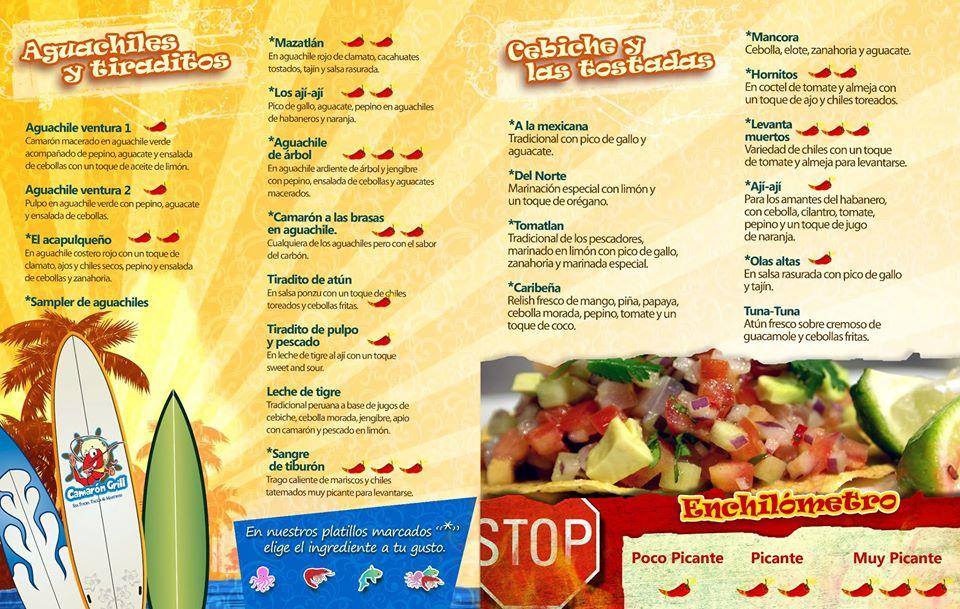 Menu at Camaron Grill restaurant, Monterrey