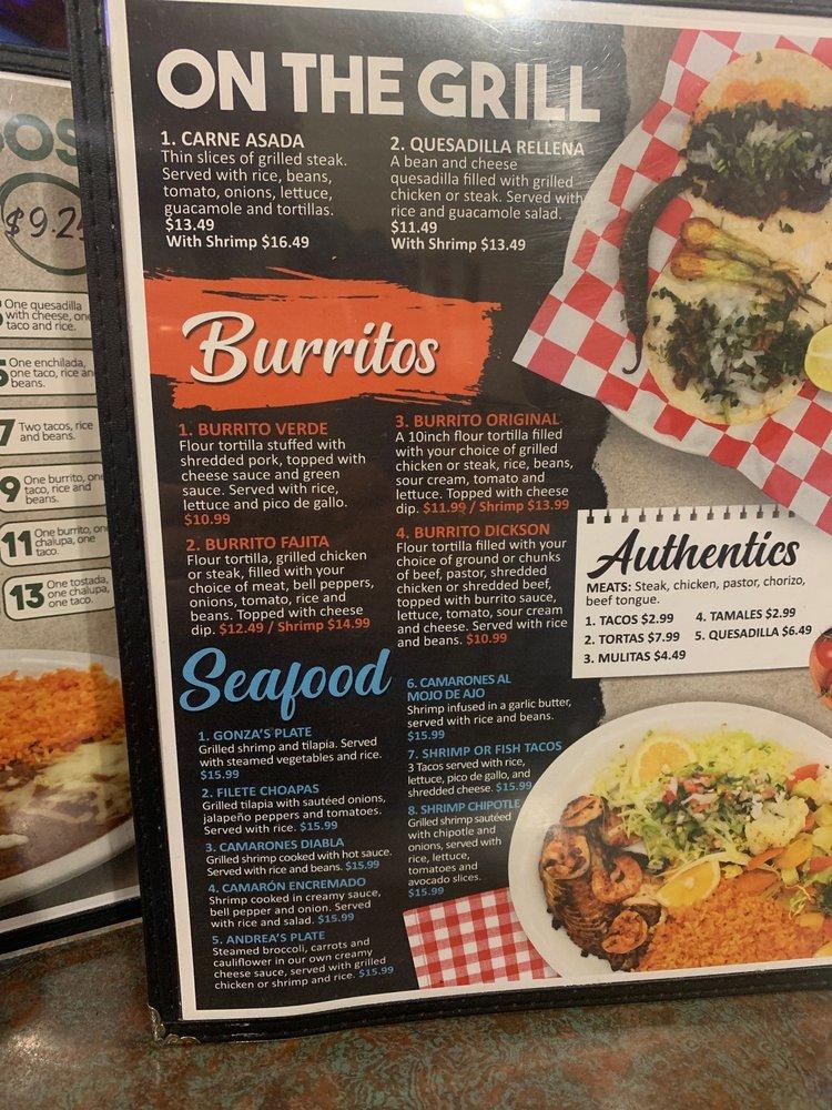 Menu at Javi's Mexican Restaurant, Dickson