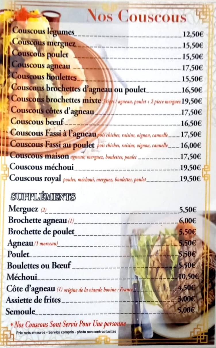 Menu at LE PALMIER D'OR RESTAURANT, Doullens
