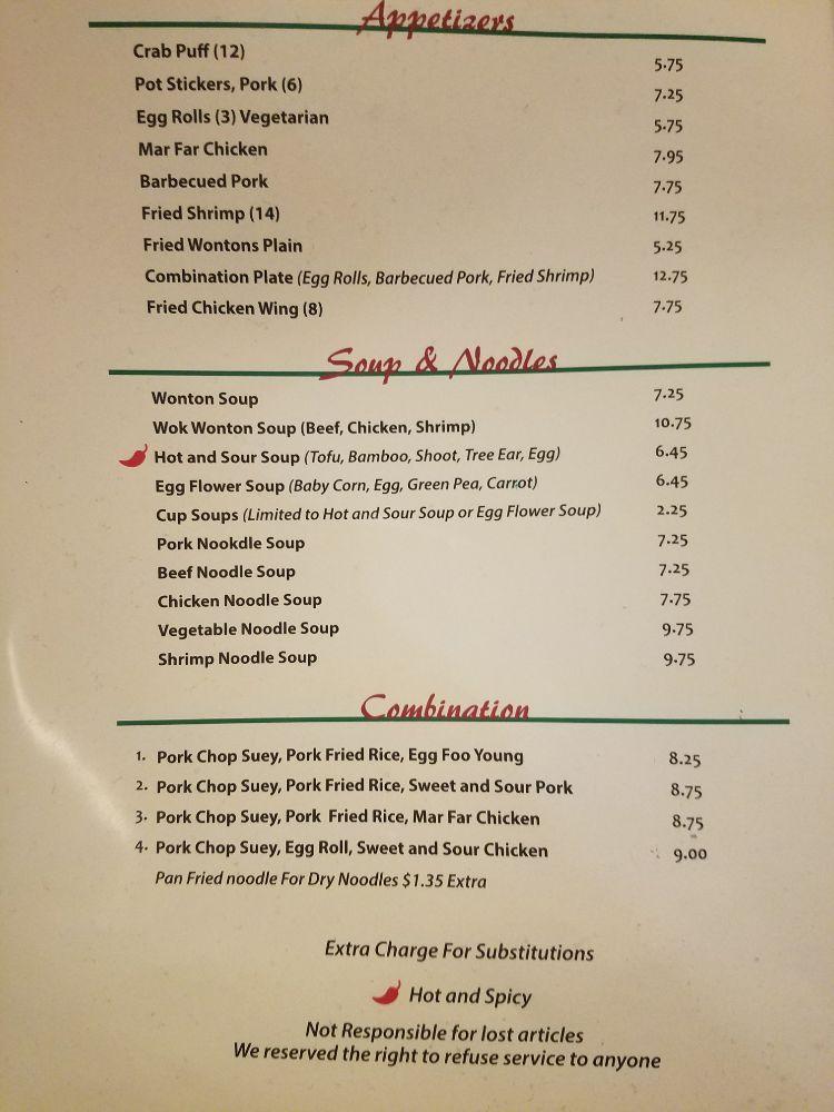 Menu at Lai Lai Chinese Restaurant, Mount Shasta