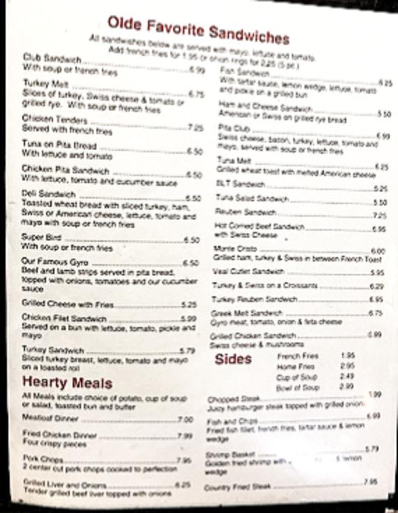 Menu at Adam's Place Restaurant, Euclid