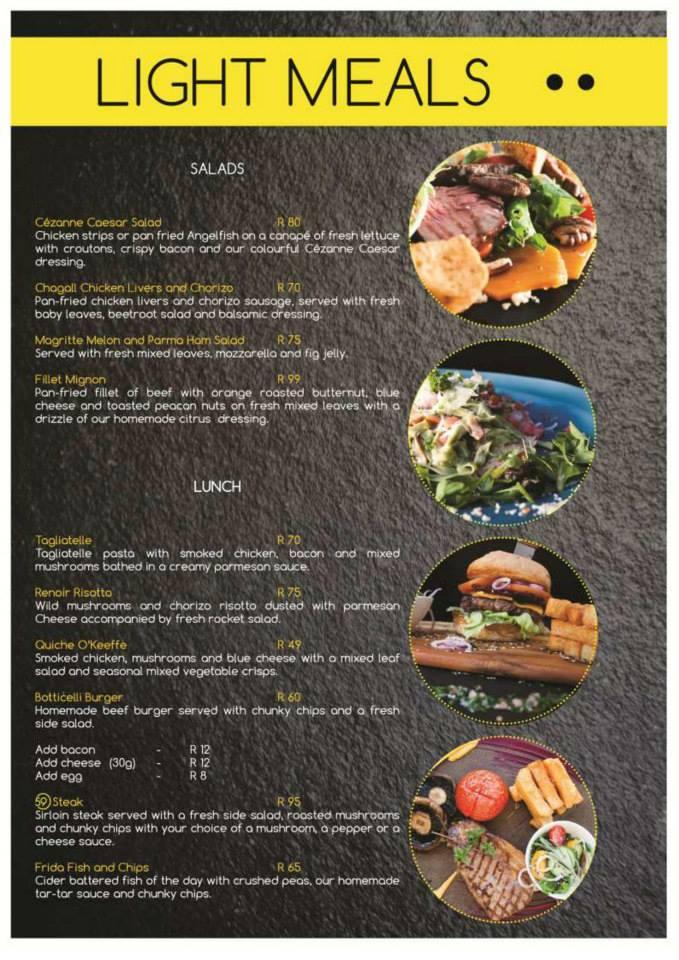 Menu at Bloemfontein Restaurants, South Africa