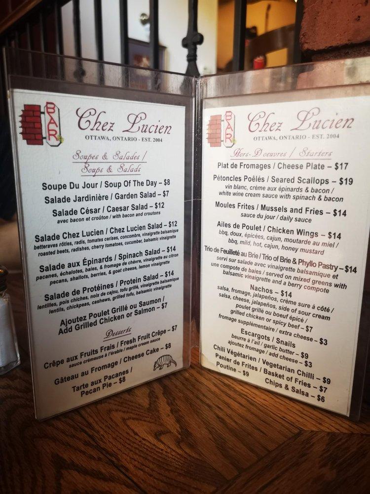 Menu at Chez Lucien pub & bar, Ottawa