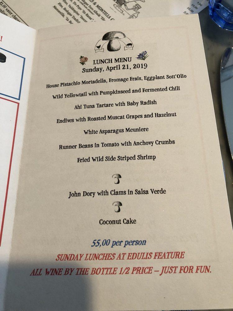 Menu at Edulis Restaurant, Toronto, 169 Niagara St