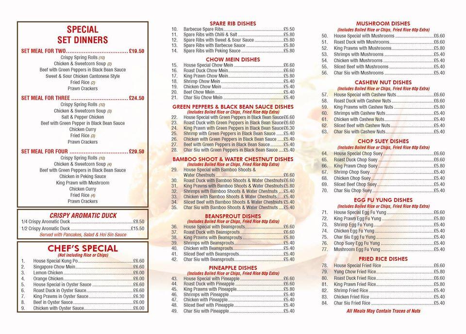 Menu at Lucky 8 Chinese Take Away restaurant, Bishop Auckland