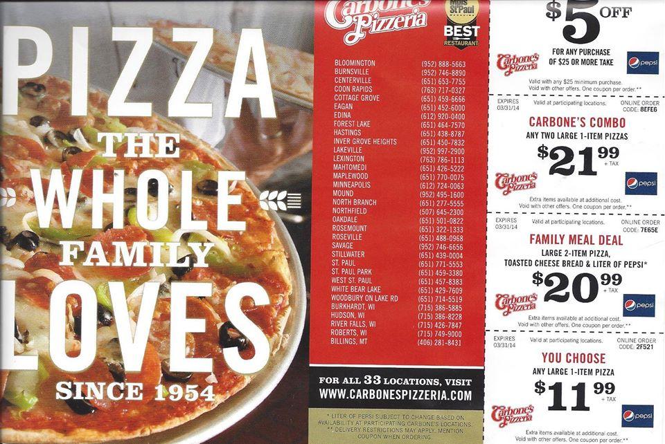 Menu at Carbone's Pizzeria - Woodbury West, Woodbury, Lake Rd Terrace