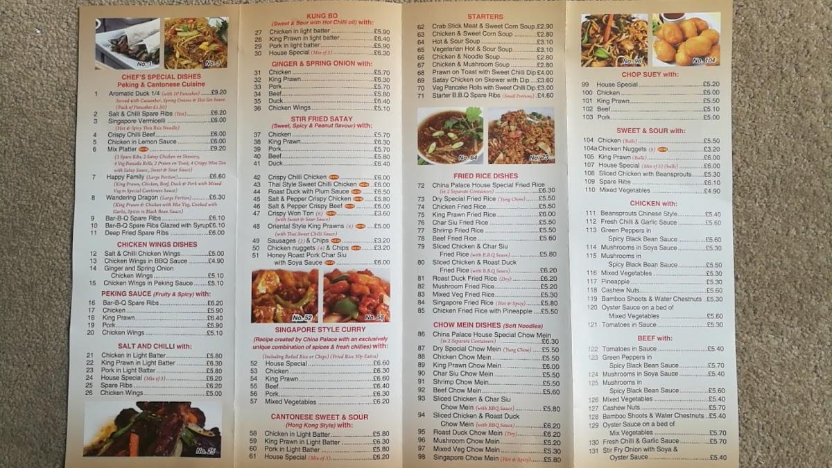 Menu at China Palace fast food, Northampton