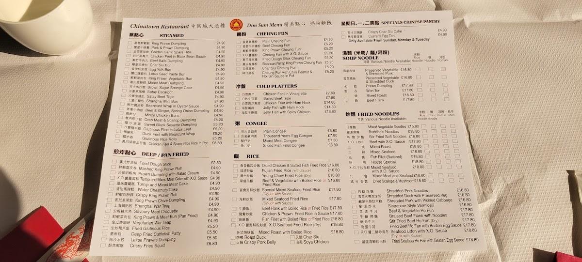 Menu at Chinatown Restaurant Glasgow, Glasgow