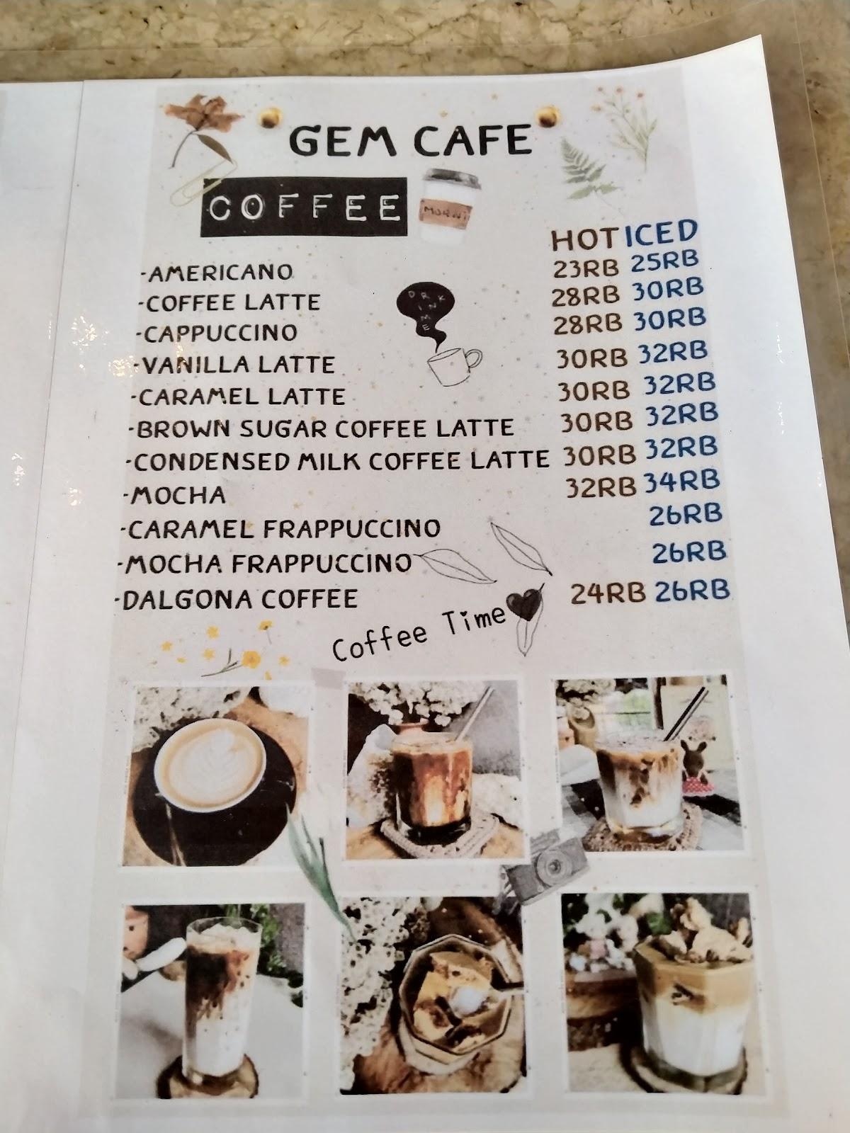 Menu at Gem cafe, Ciloto