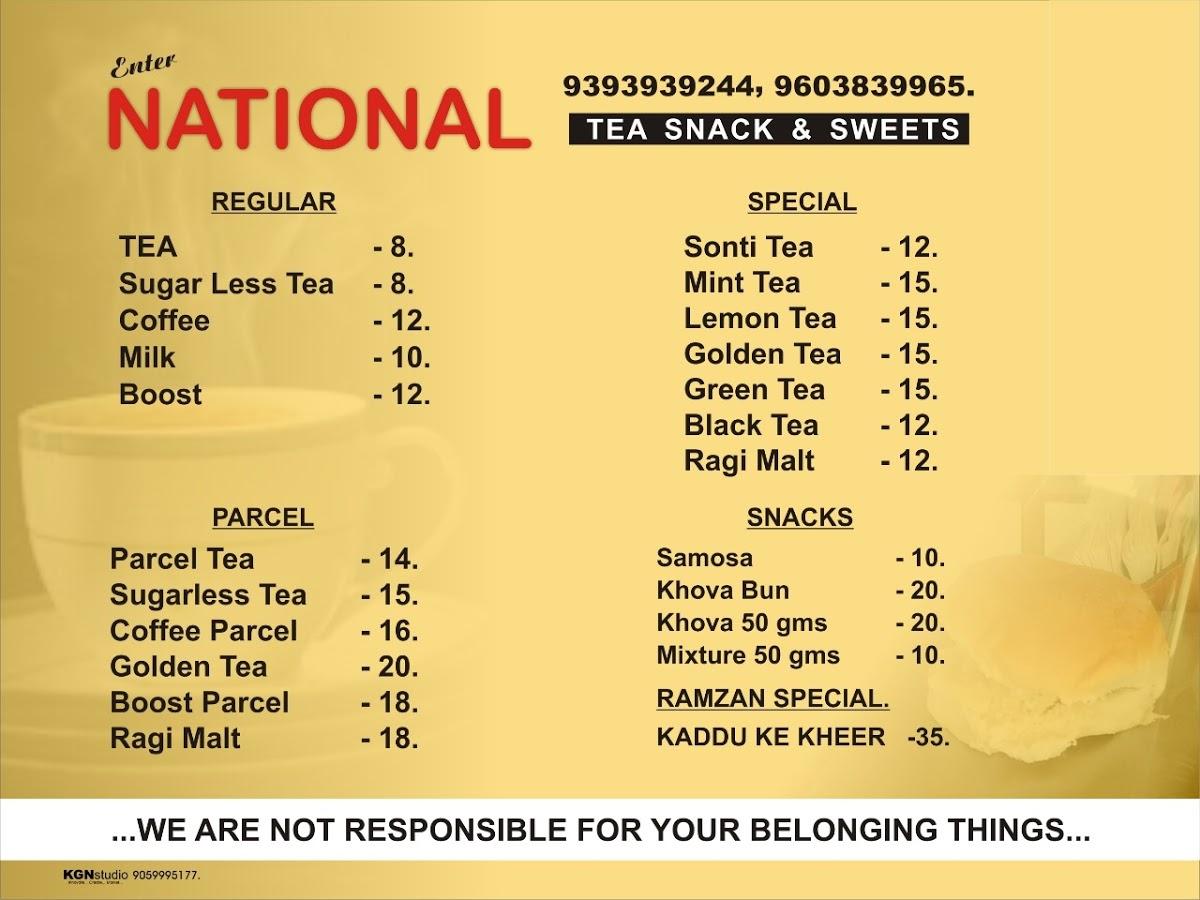 Menu at HOTEL ENTER NATIONAL TEA SNACKS & SWEETS, Kurnool