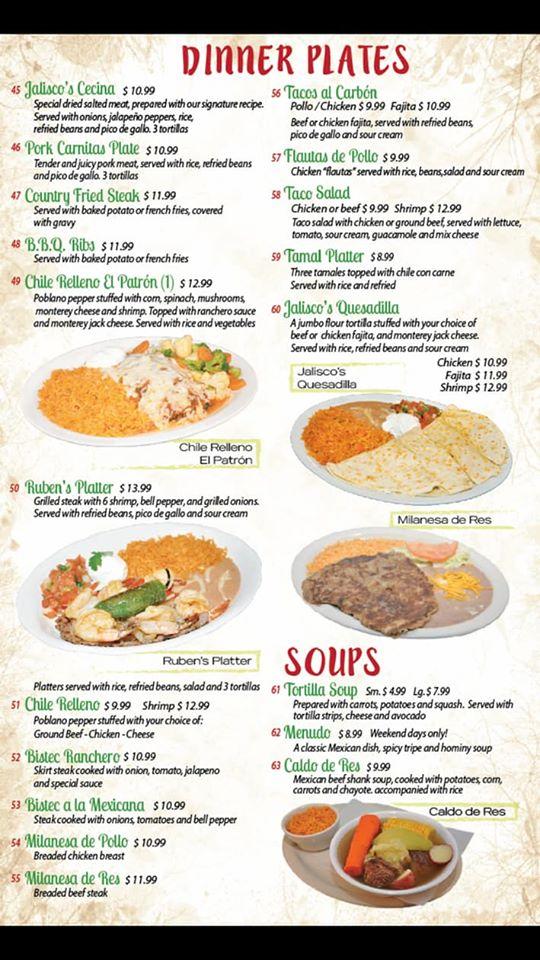 Menu at Jalisco's Mexican Grill Restaurant, Mabank