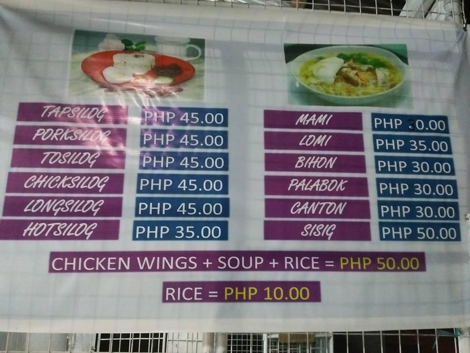 Menu at Lugaw Overload cafeteria, Los Baños