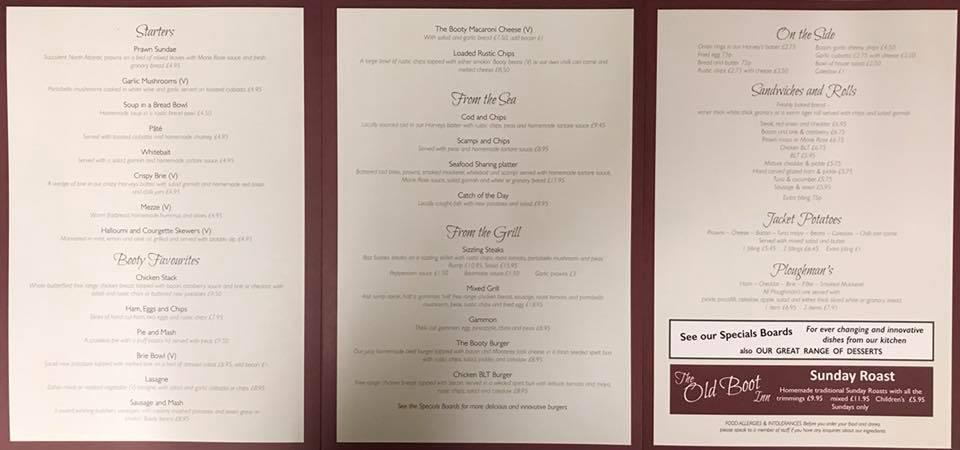 Menu at Old Boot Inn pub & bar, Seaford
