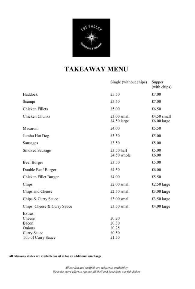 Menu at The Galley Cafe & Takeaway, Uig