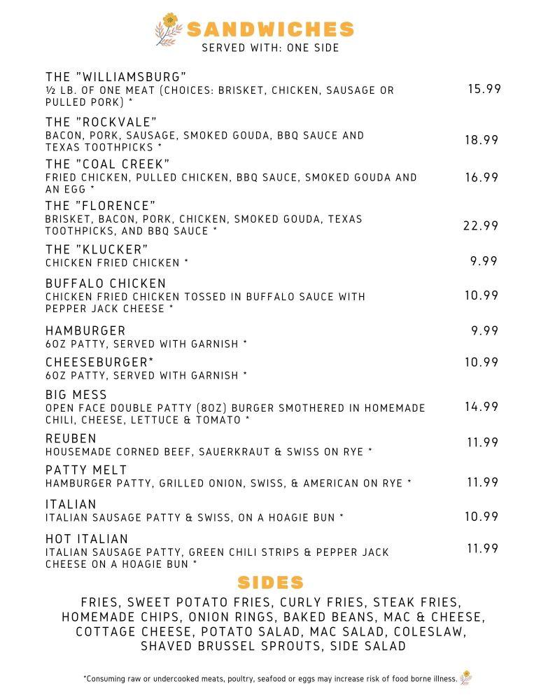 Menu at Two Sisters cafe, Florence