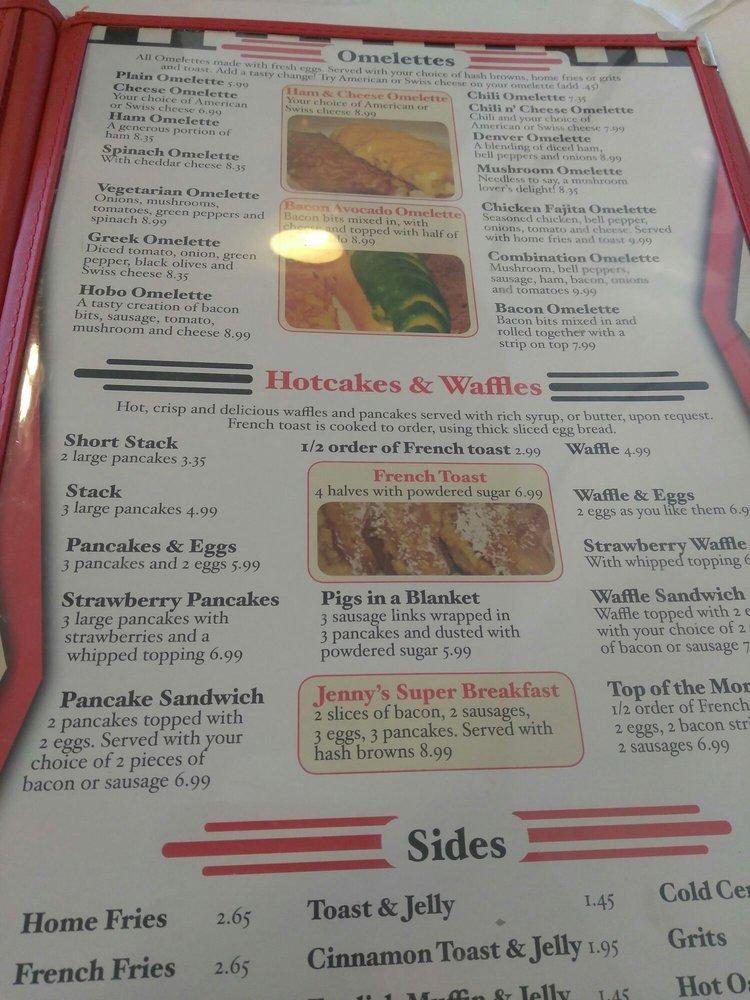 Menu at Jenny's Diner restaurant, Highland