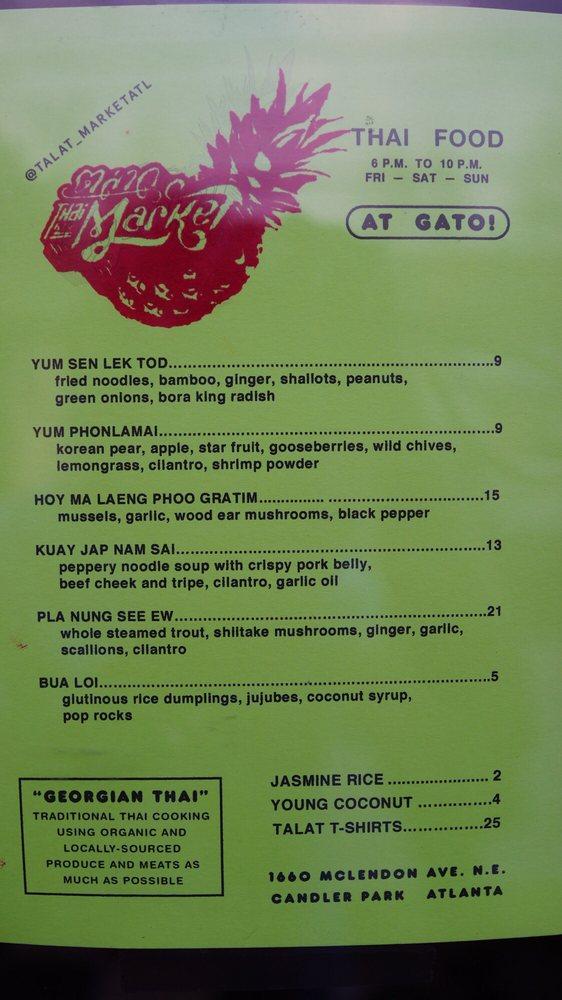 Menu at Talat Market restaurant, Atlanta, 112 Ormond St SE