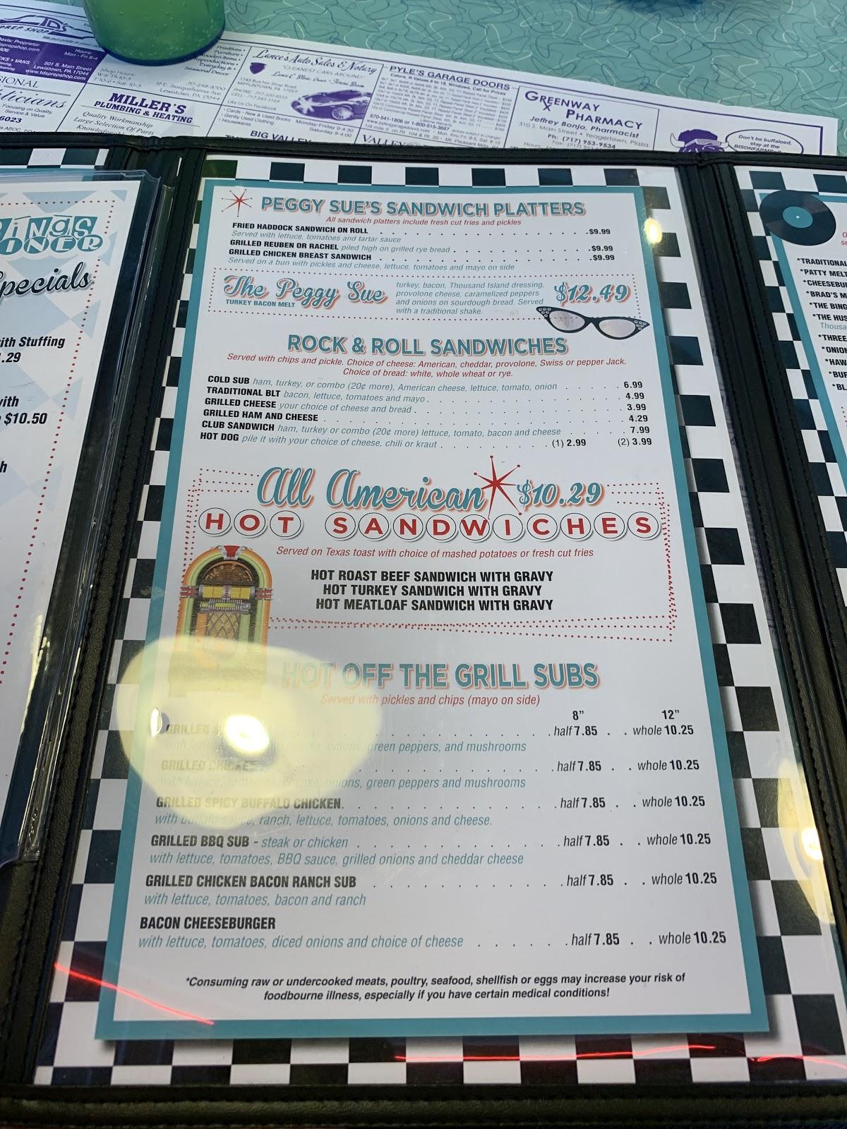 Menu at Bing's Diner restaurant, Burnham