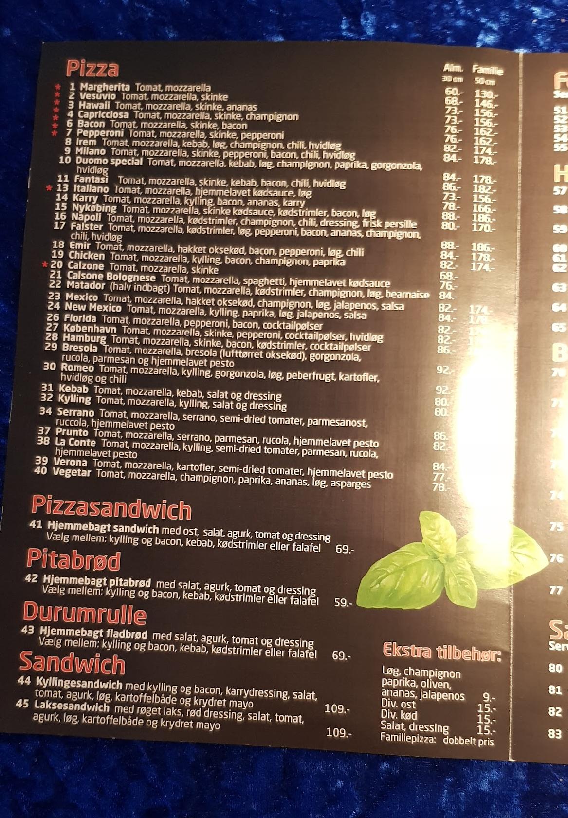 Menu at Duomo Ristorante restaurant, Nykøbing Falster