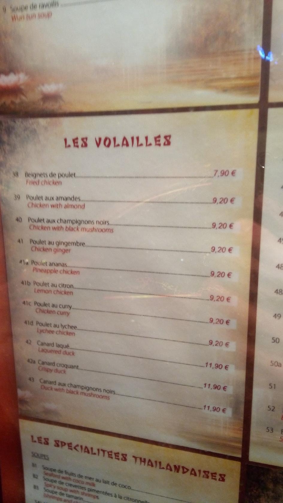Menu au Hong Yun restaurant, Antibes
